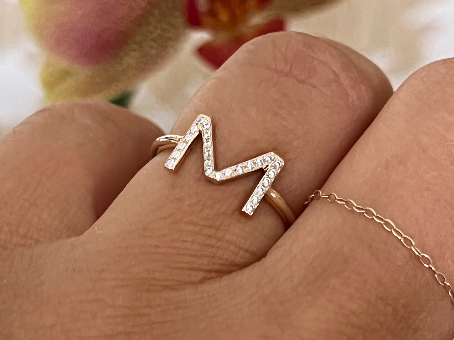 Letter Diamond Ring, 9k Gold, 18k Gold, Custom Ring, Initial Ring ...