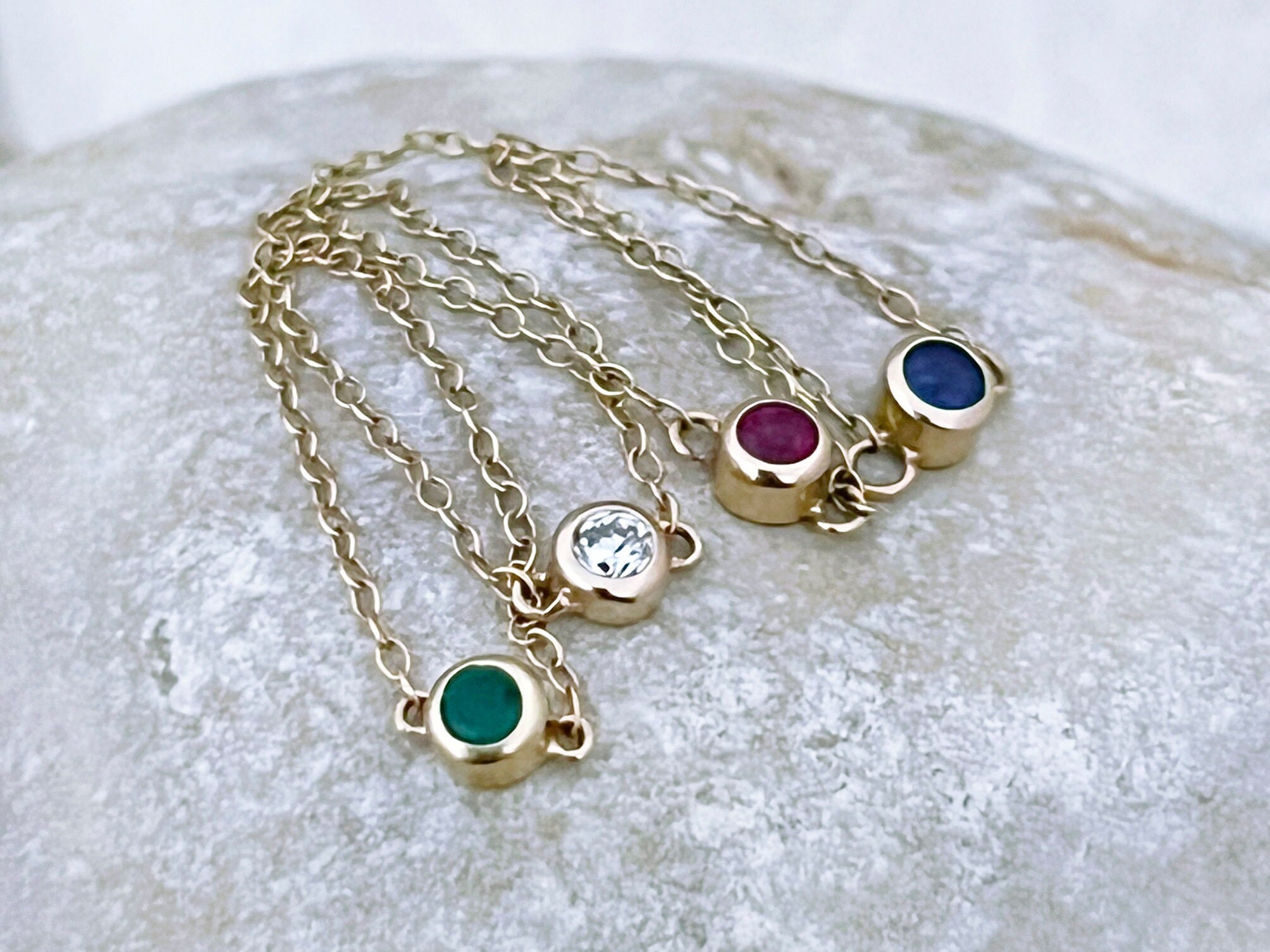 Solid Gold Chain Ring With Natural Gemstone, Dainty Stacking ...